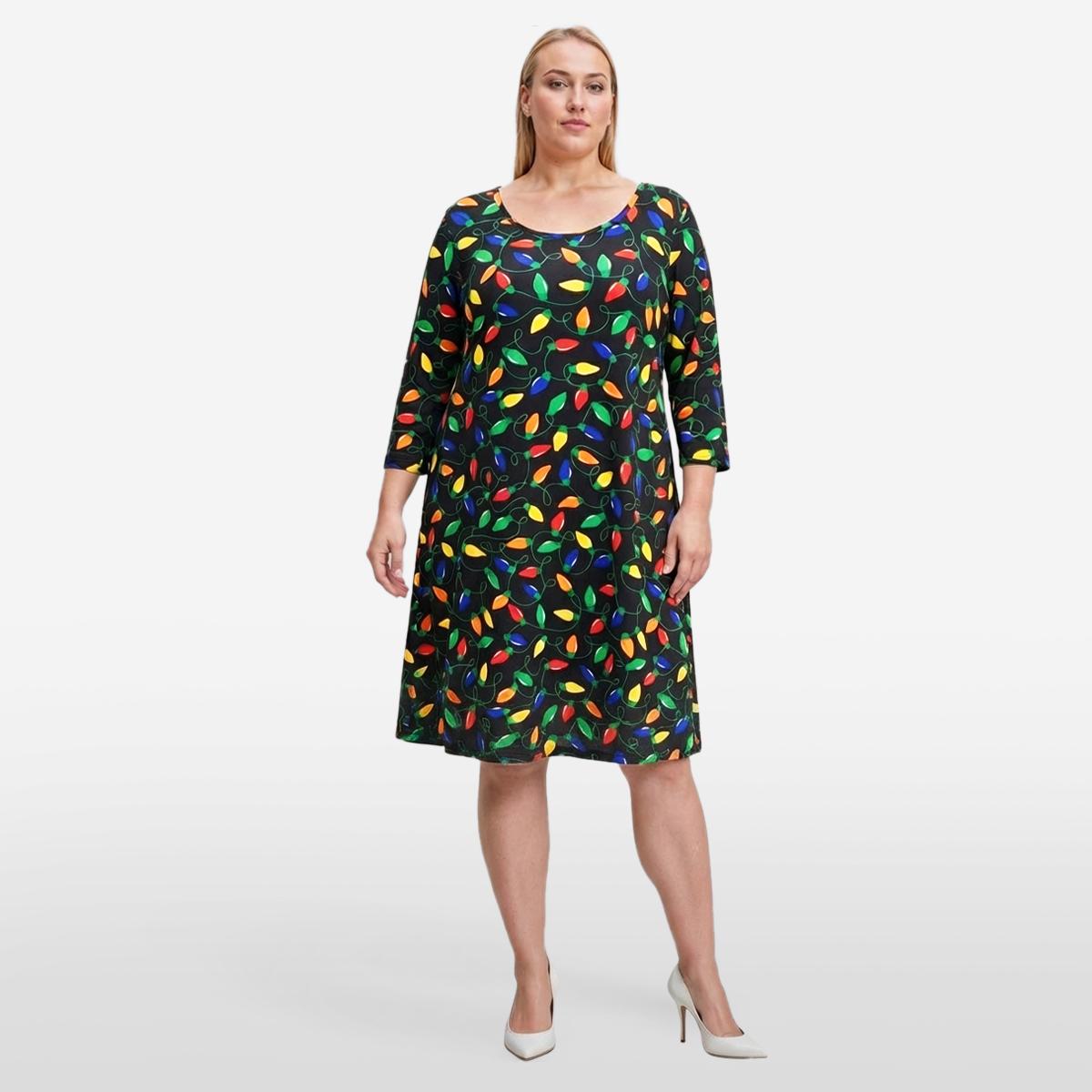 Click here for Plus Size Runway Ready Christmas Lights Shift Dres... prices